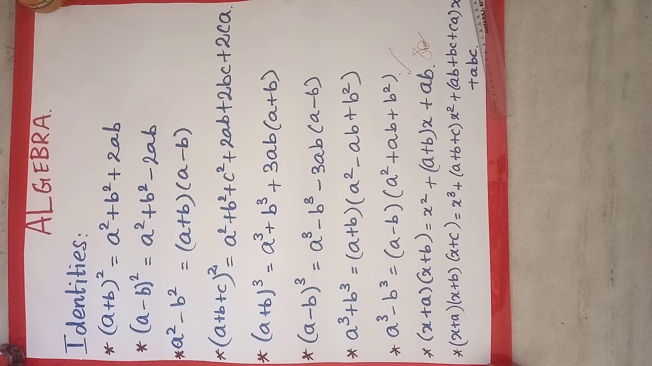 Algebraic Identities Chart Class 9 YouTube Algebraic Identities Chart Class 9 YouTube