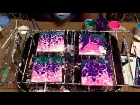 (01) Acrylic pour painting on ceramic tiles - YouTube