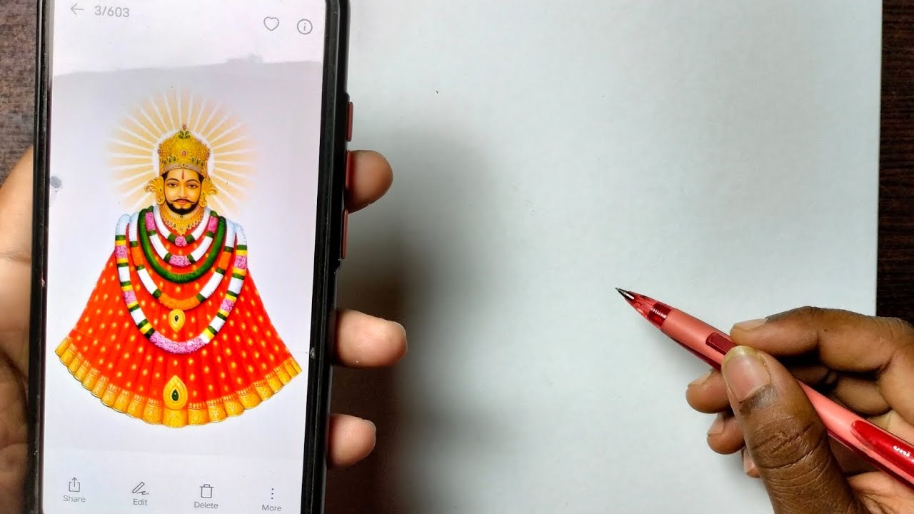 Khatu Shyam Ji Drawing For beginners// Outline drawing Tutorial Step by ...