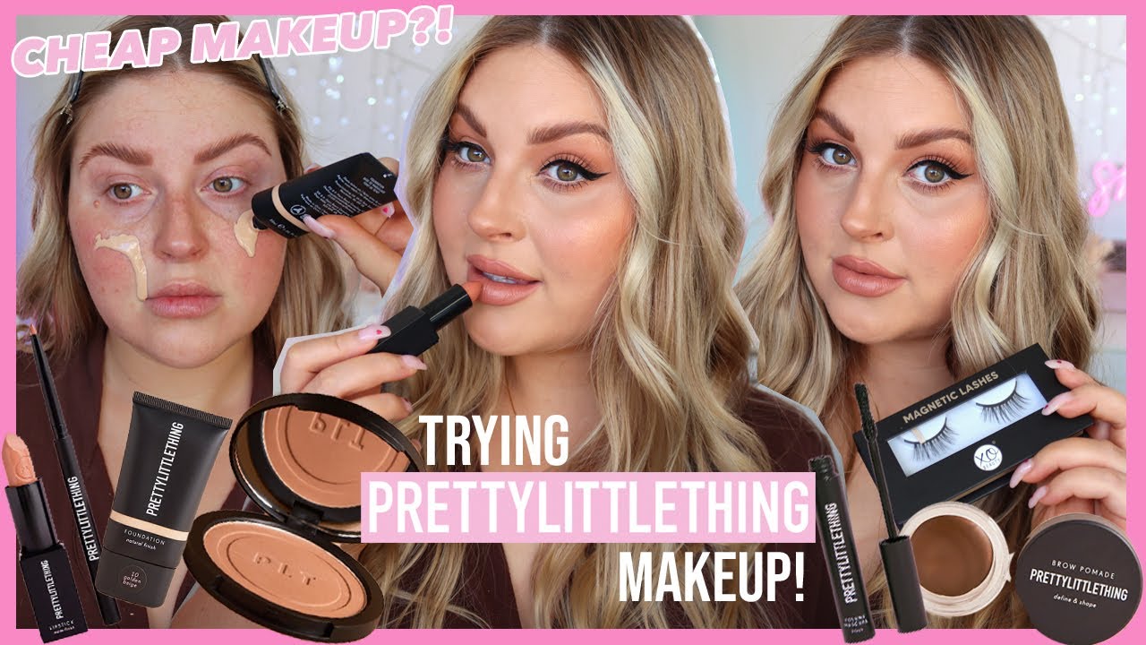 trying PRETTY LITTLE THING makeup?!?! 🤔 cheap makeup review 💕 - YouTube