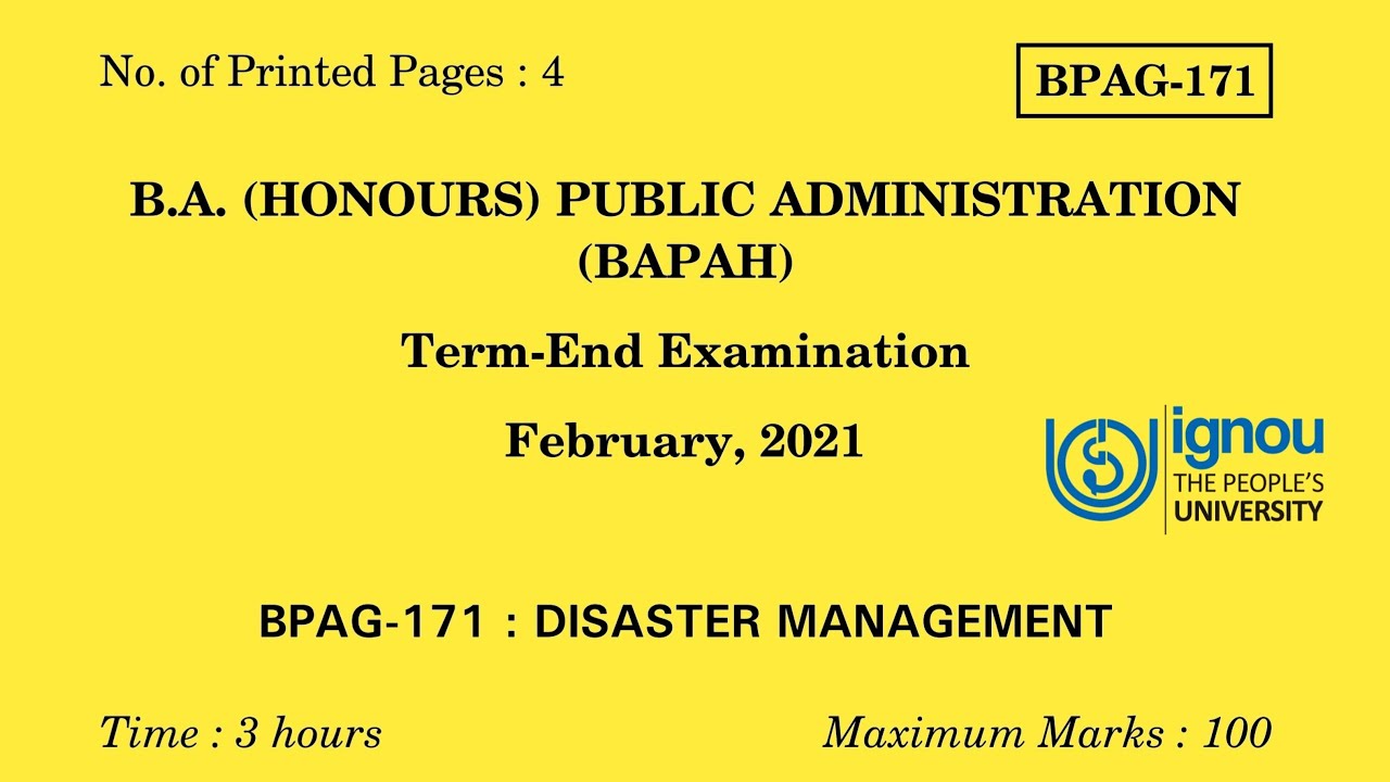 BPAG 171 Previous Year Questions | BPAG 171 Disaster Management ...