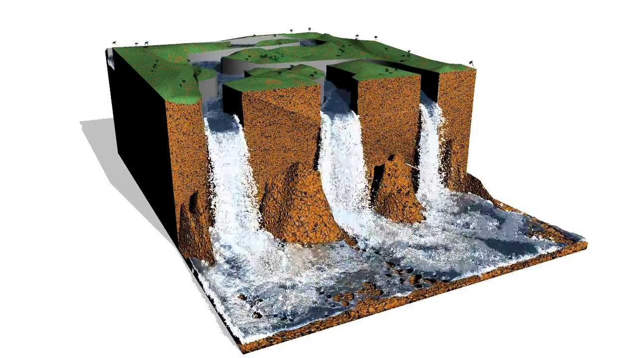 Waterfalls made with realflow and imported to Lightwave 3D - YouTube