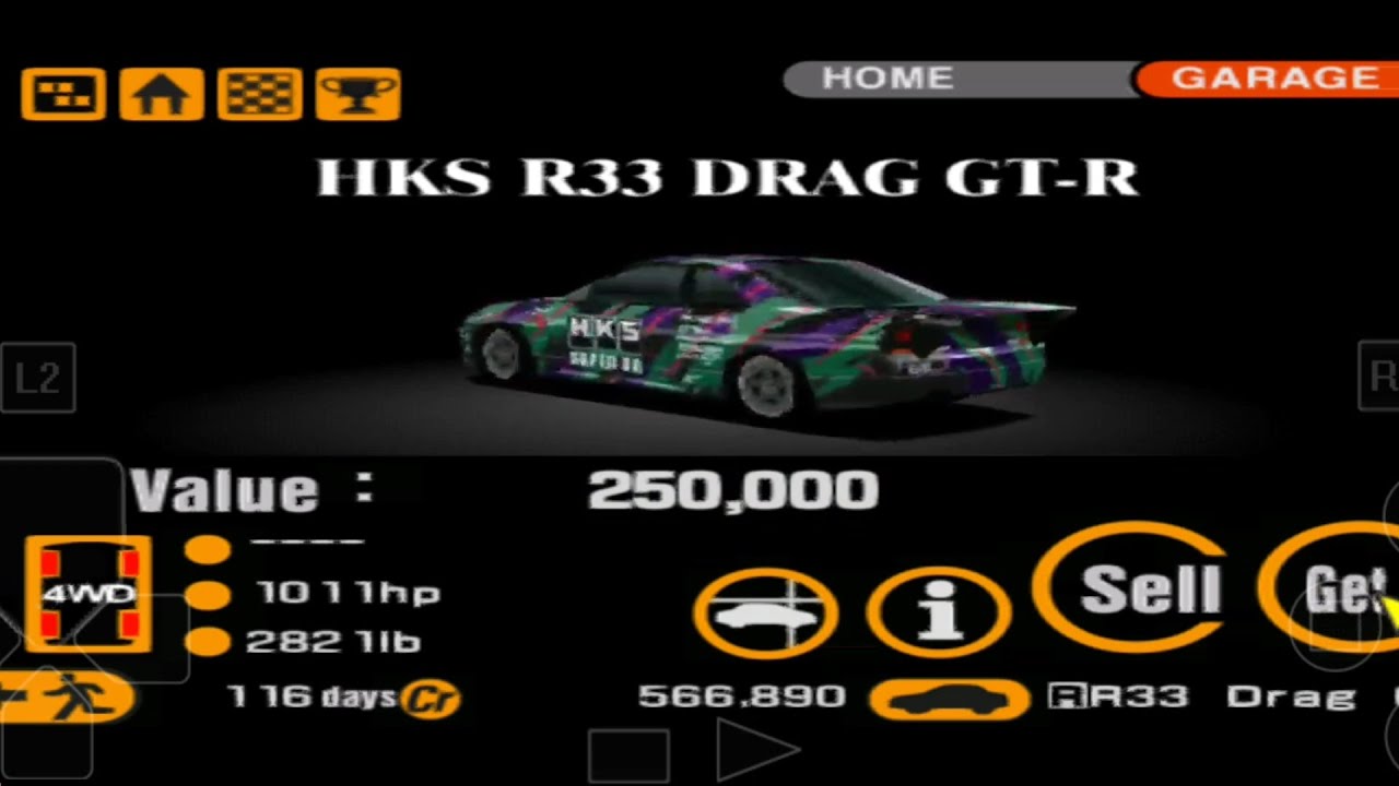 Gran Turismo 2: HKS R33 Drag GT-R (ePSXe) - YouTube