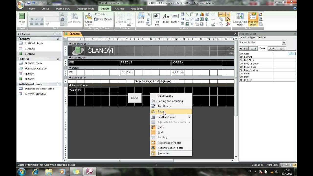 MICROSOFT OFFICE ACCESS 2007-KREIRANJE BAZE PODATAKA 2.DIO - YouTube