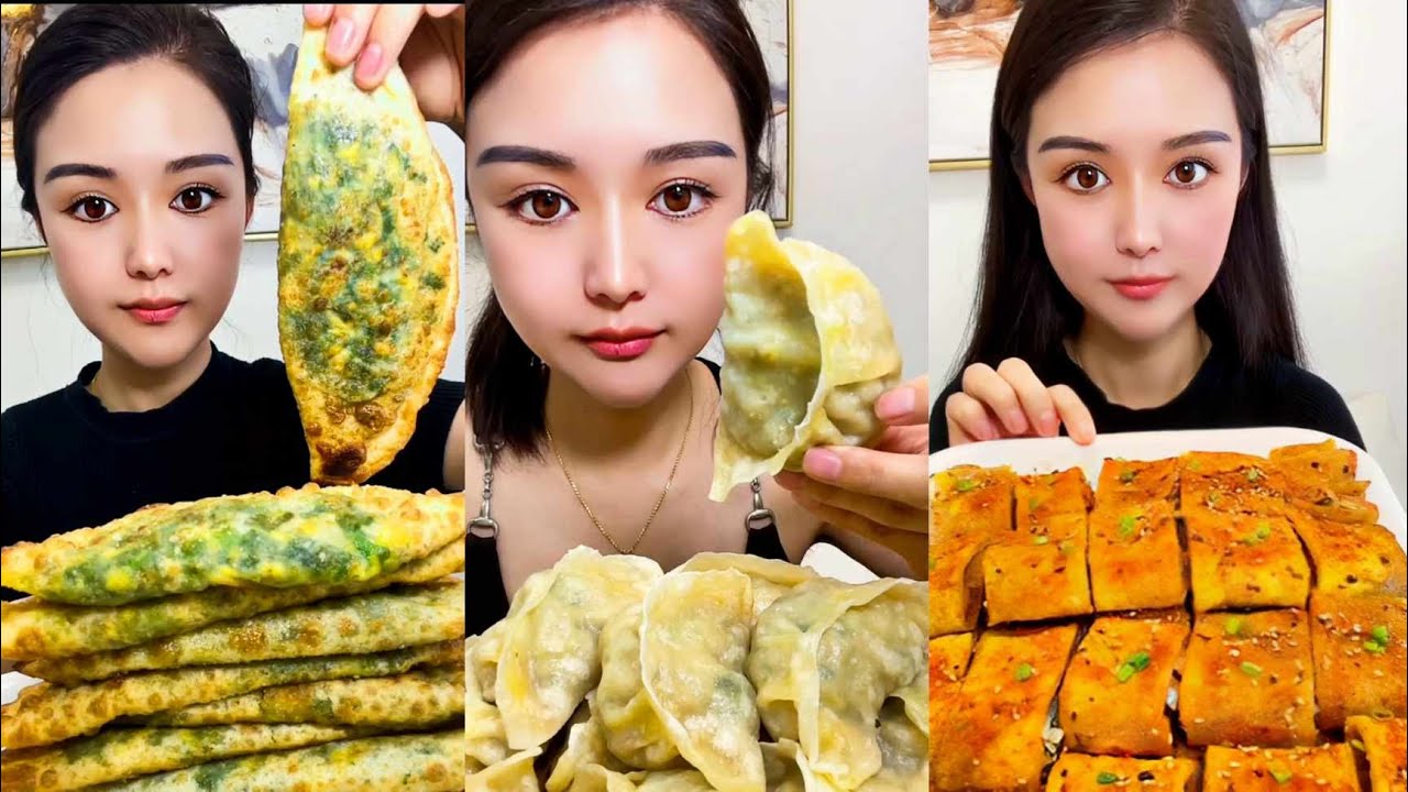 MUKBANG | Chinese Spicy Dumplings Fire Sauce |Roasted Vegetable Flatbread | Crispy Stuffed ...