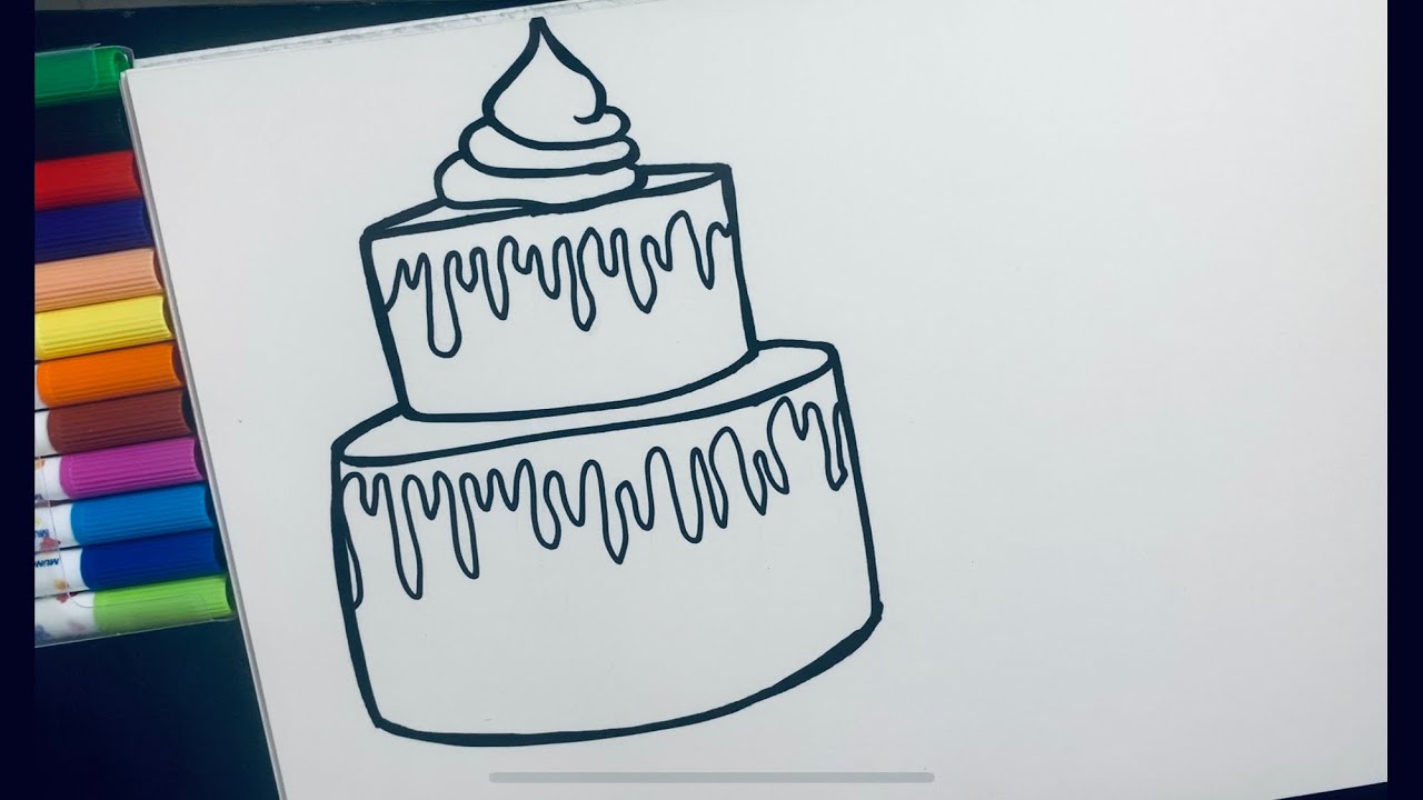 How to draw and color a Cake | Rainbow Cake Drawing | Simple cake ...