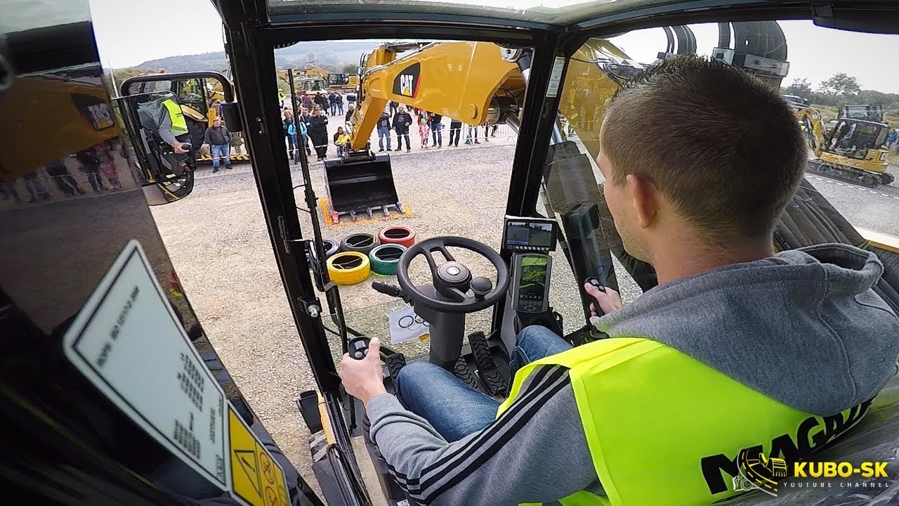 CAT M318F wheeled excavator from cab view | Cat Operator Challenge ...