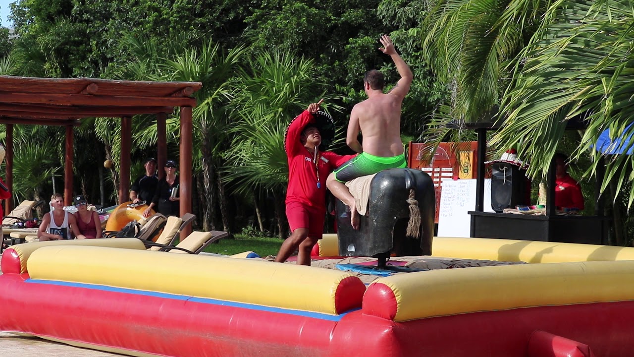 Bull riding at the pool Part 2 - YouTube