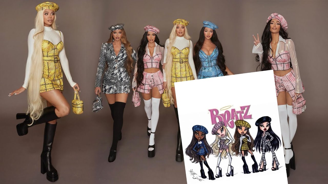 Kim and Khloe Kardashian dress up in plaid mini skirts as Bratz dolls ...