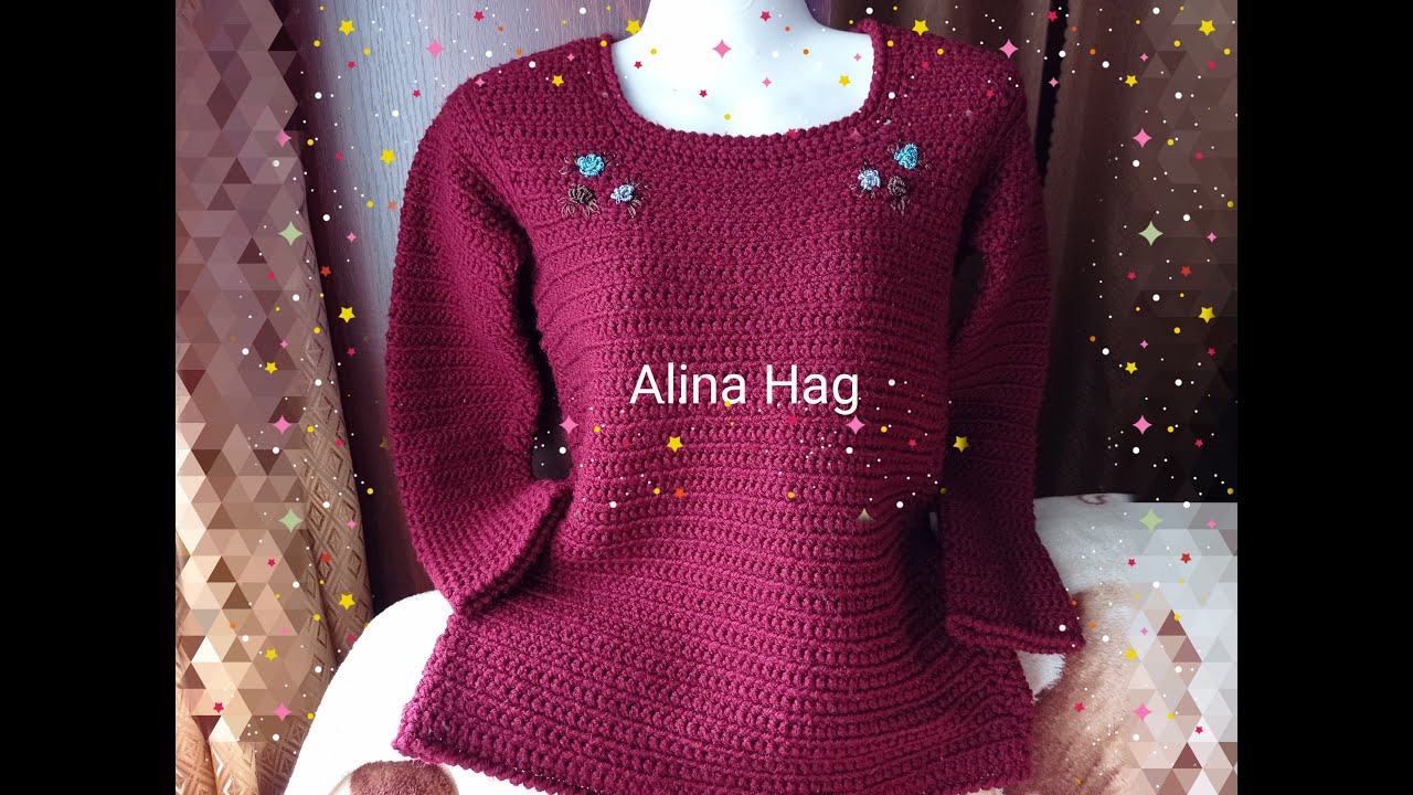 Model (pulover) crosetat/ how to crochet/ вязание крючком - YouTube