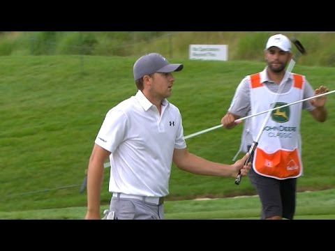 Jordan Spieth's wedge rattles the stick on No. 8 at John Deere - YouTube