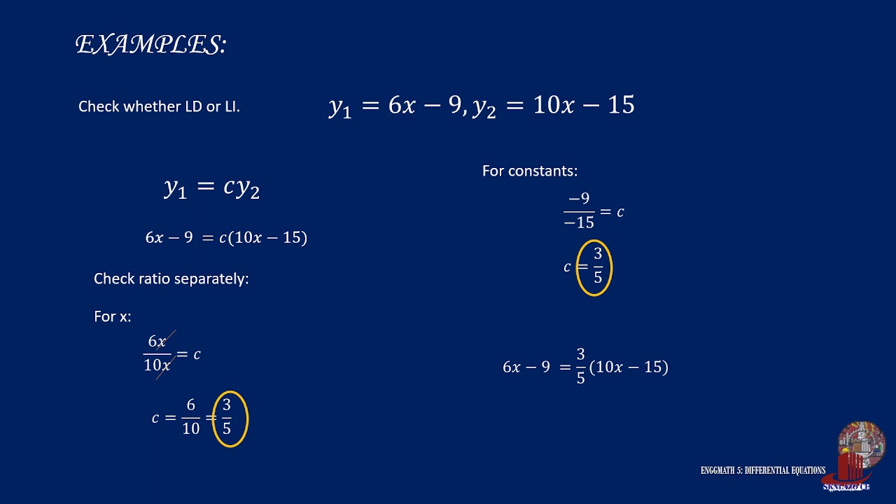 DIFFERENTIAL EQUATIONS-6A: LINEAR DEPENDENCY OR INDEPENDENCY - YouTube