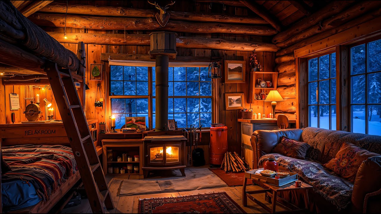 Cozy Cabin in a Cold Snowstorm | Gentle Fireplace & Winter Wonderland ...
