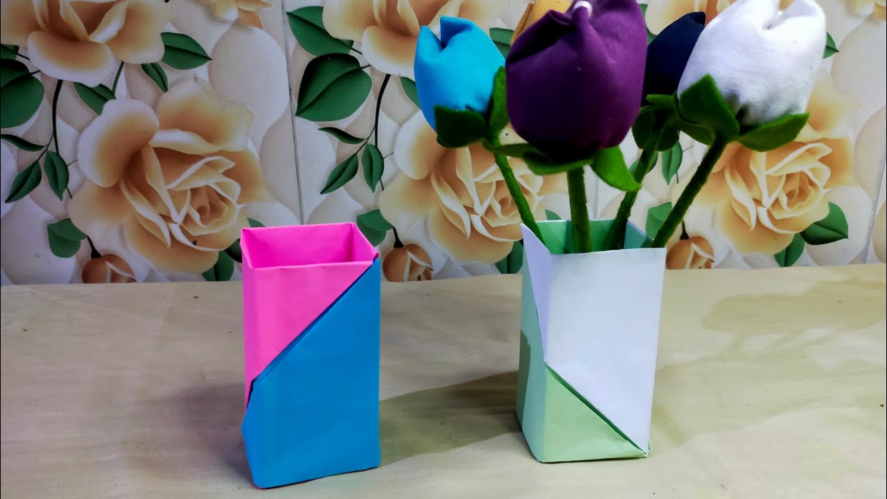 vas bunga dari kertas origami - YouTube