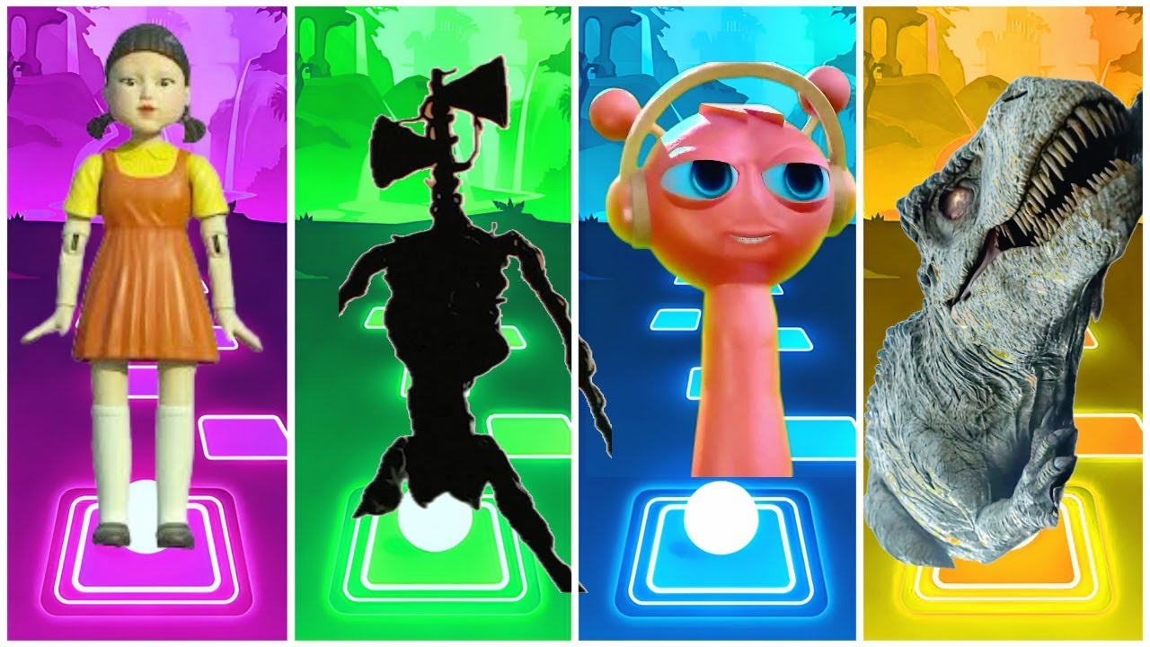 Squid Game Doll vs Sprunki vs T-Rex vs Siren Head | Tiles Hop EDM ...