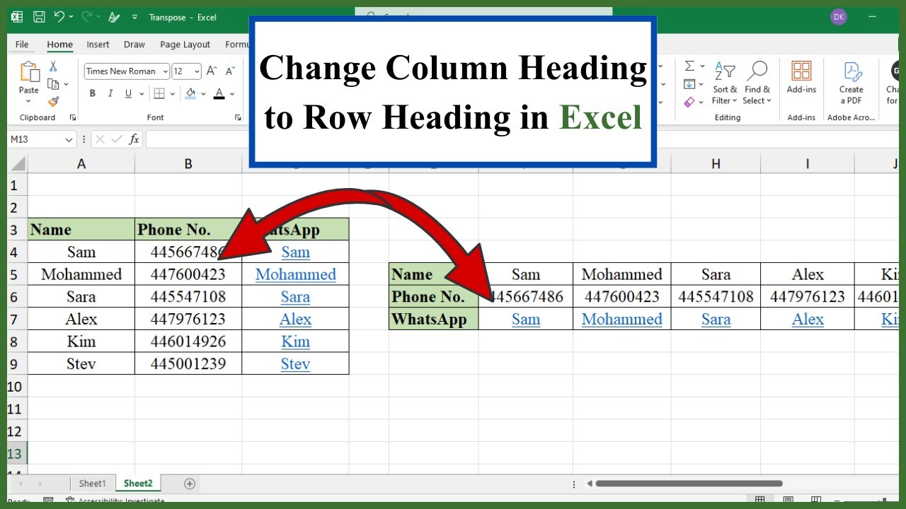 Excel Transpose: Convert Columns to Rows - YouTube