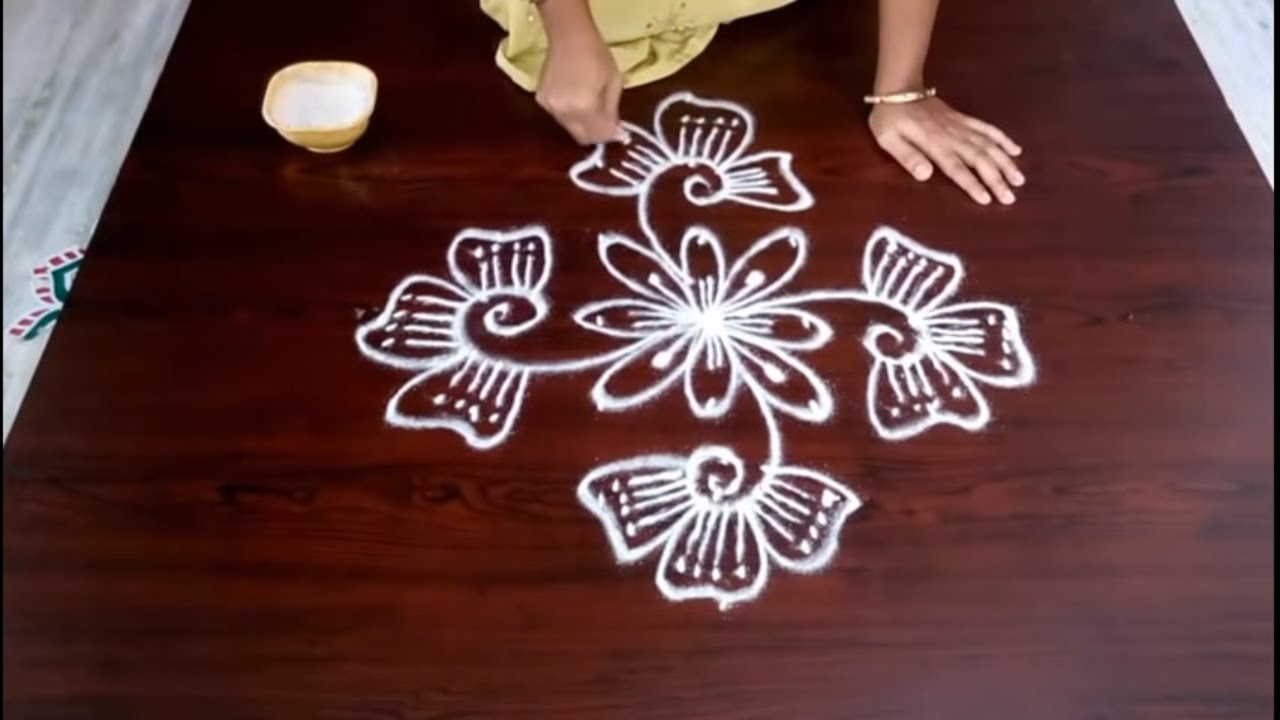 easy rangoli with7-1 straight dots ll TElugu rangoli ll simple rangoli ...