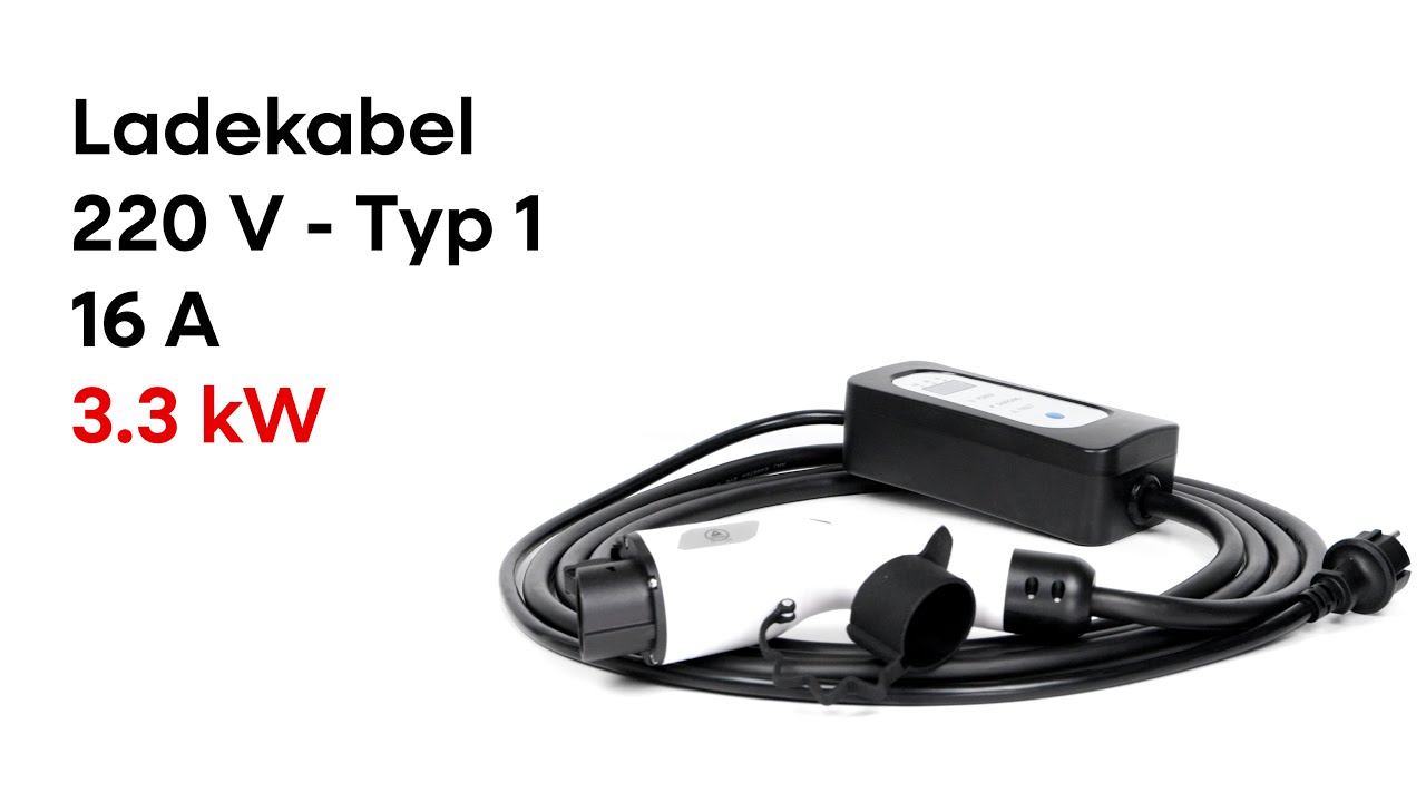 Ladekabel für Elektroauto 16A, von Haushaltssteckdose 220V auf Typ 1 ...