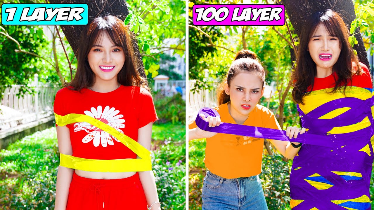 Funny 100 LAYERS Challenge | 100 Layers Of Makeup, Duct Tape Challenge ...