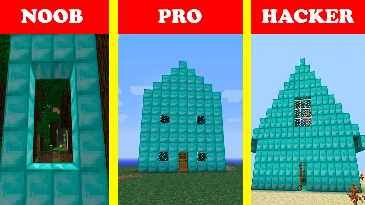 Minecraft Battle: DIAMOND HOUSE BUILD CHALLENGE - NOOB vs PRO vs HACKER ...