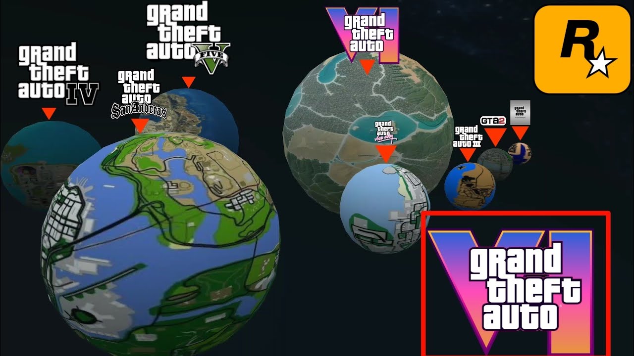 Comparison of GTA maps from gta advance to gta 6 in the form of planets ...