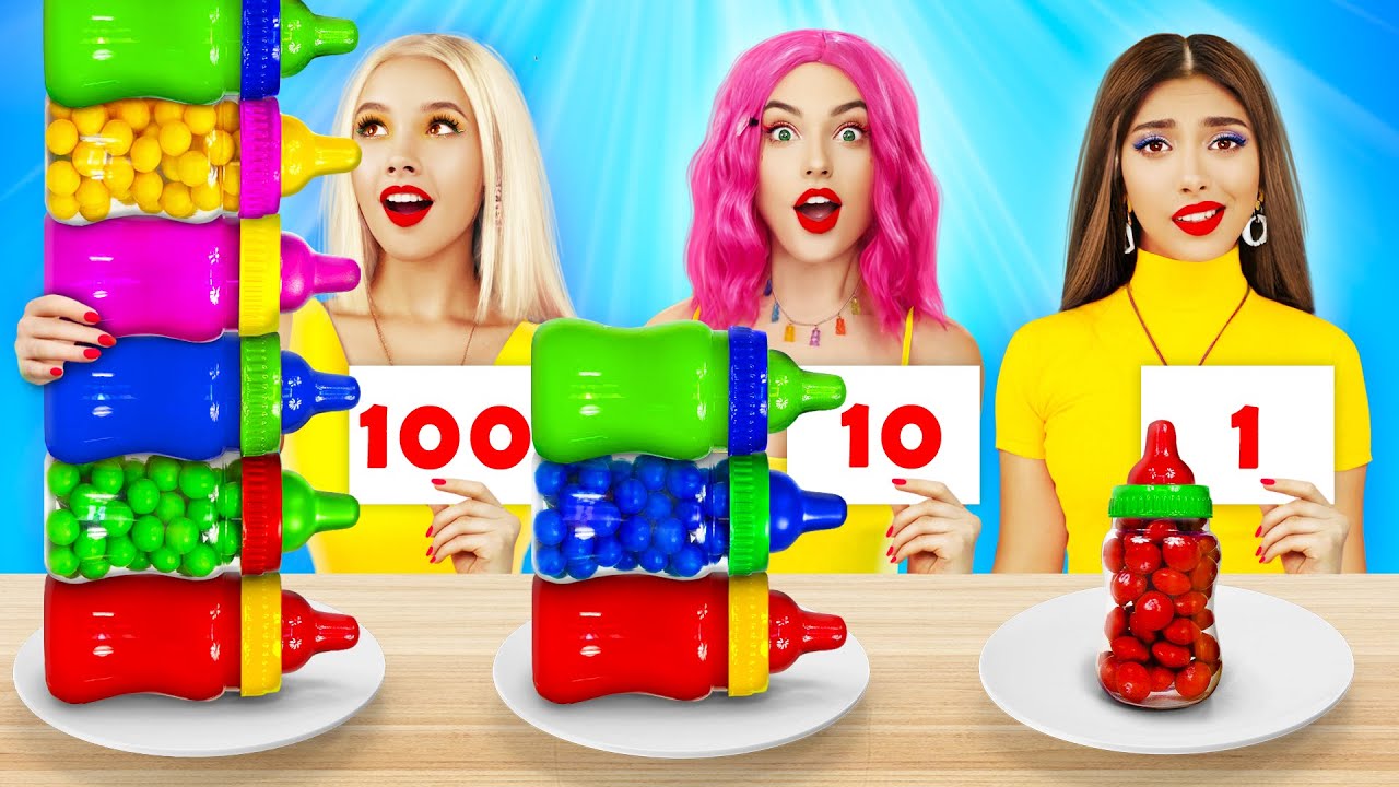 100 LAYERS FOOD CHALLENGE | Eating 1 VS 100 Layers Giant Vs Tiny Food ...