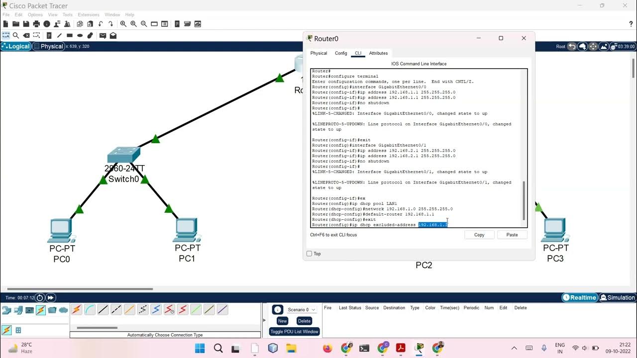 DHCP configuration practical in Computer networks CISCO Lab - YouTube