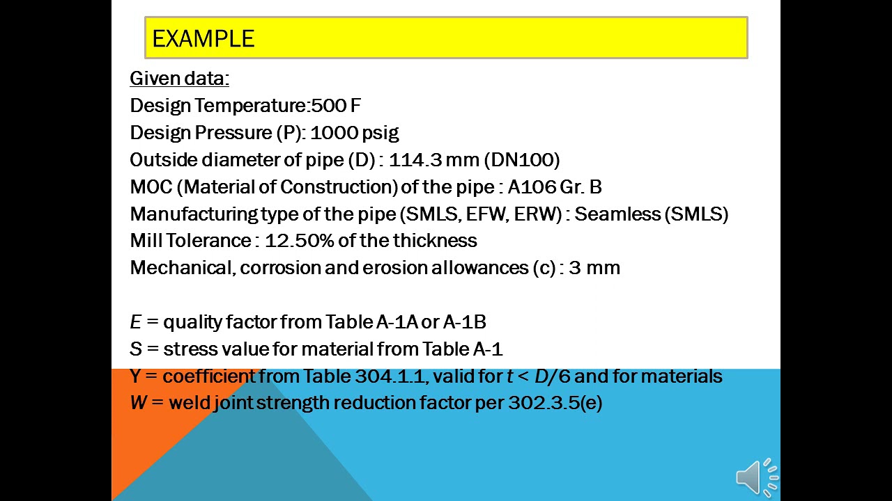 Pipe Thickness Calculation Internal Pressure - YouTube