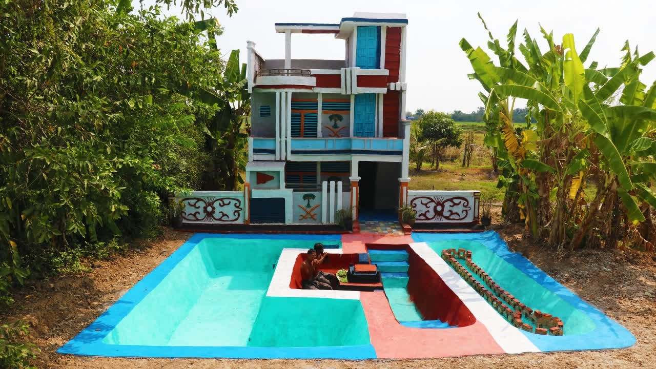 Spend 80 Days In Forest To Build Creative 3 Story Mud Villa With Pool ...