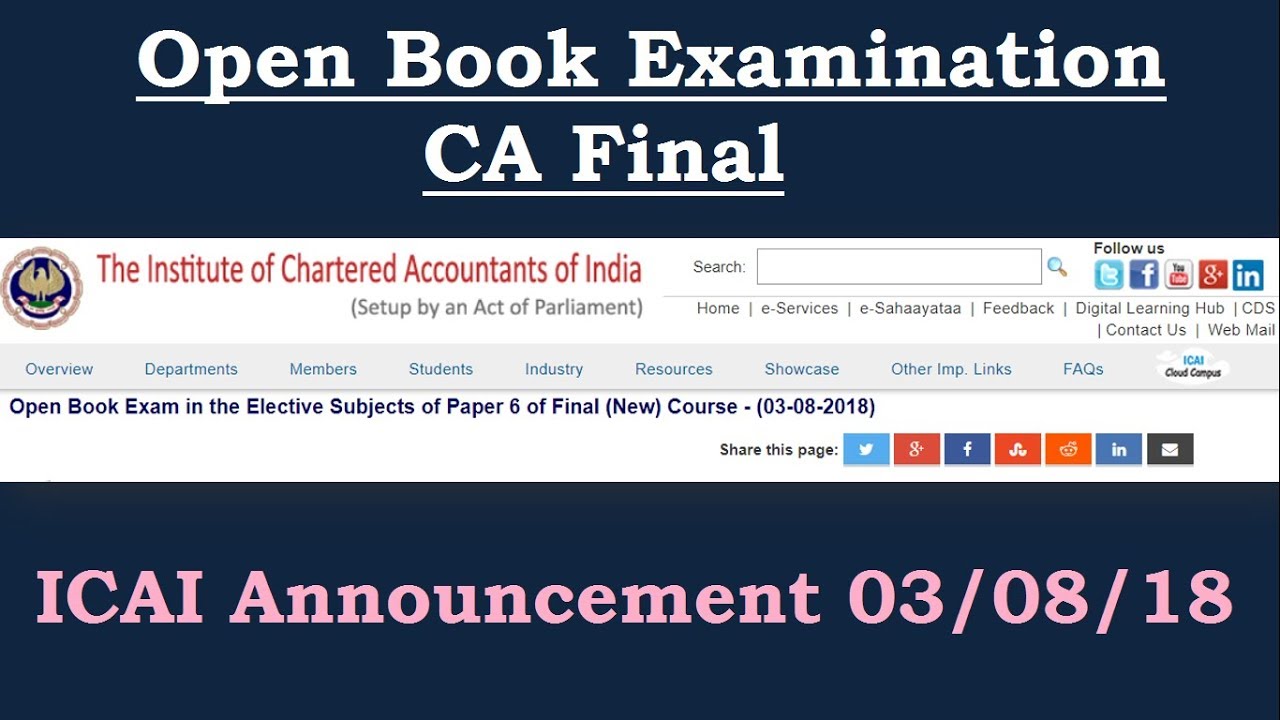 ICAI Announcement || Open Book Examination CA Final || Announcement ...