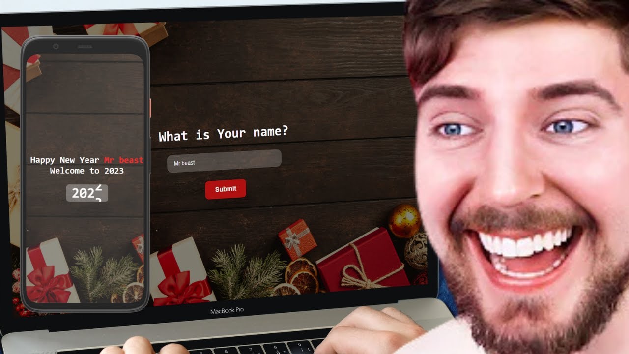 Happy New Year greeting website in HTML CSS and JavaScript MR Beast 2023 - YouTube