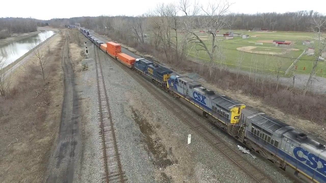 Sky View of CSX Stack Train Off the West Shore - YouTube