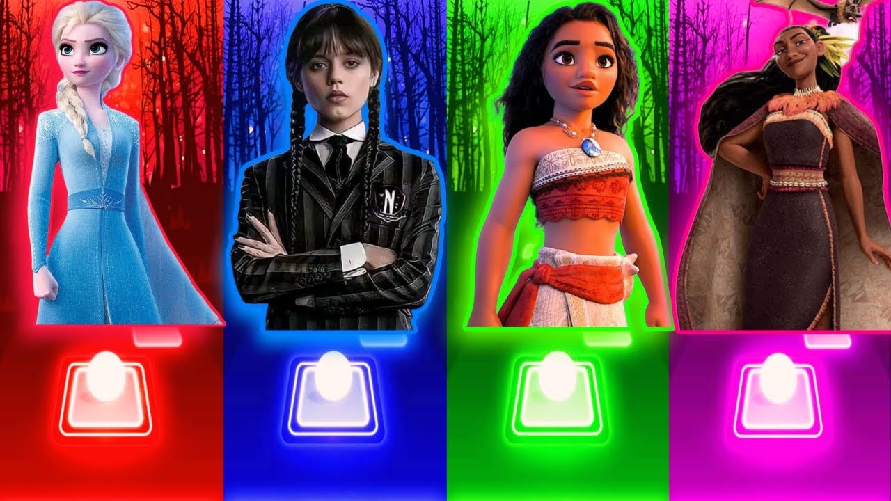 Elsa Frozen Let It Go vs Wednesday Addoms vs Moana Beyond Moana 2 vs Matangi Get Lost. - YouTube