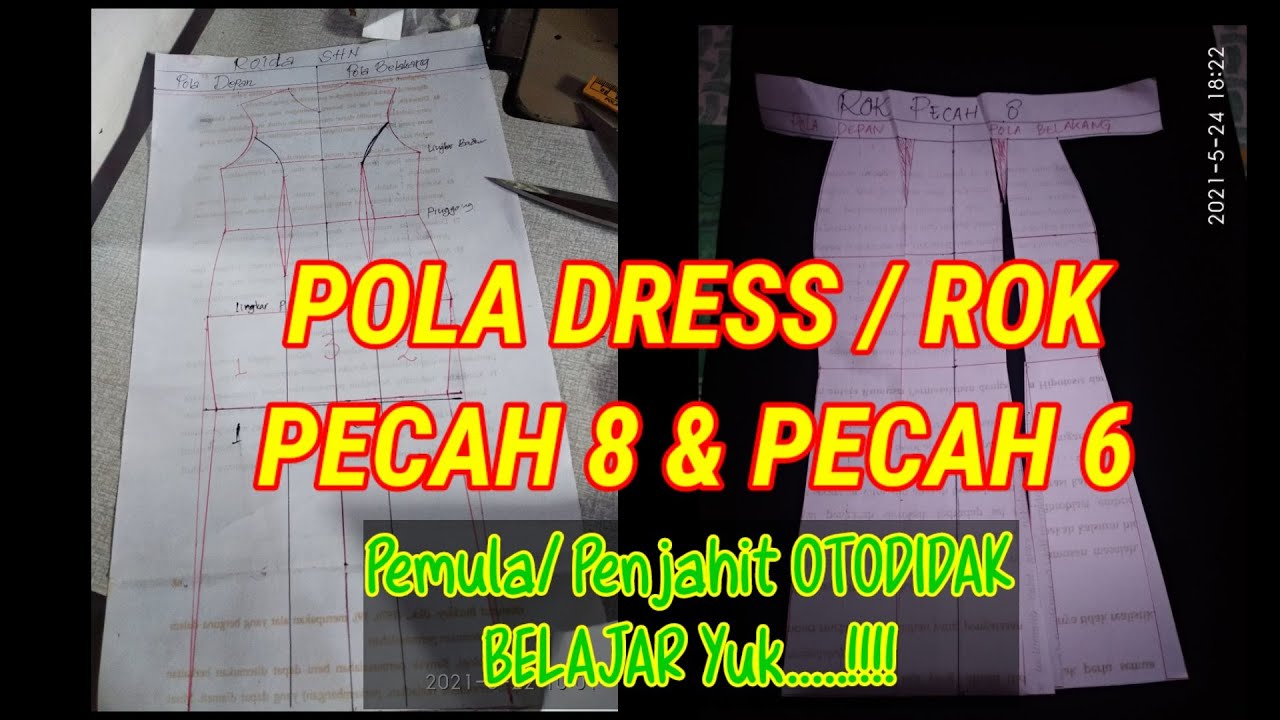 POLA DRESS / ROK PECAH 8 dan PECAH 6| How to Make a Princess Pattern ...