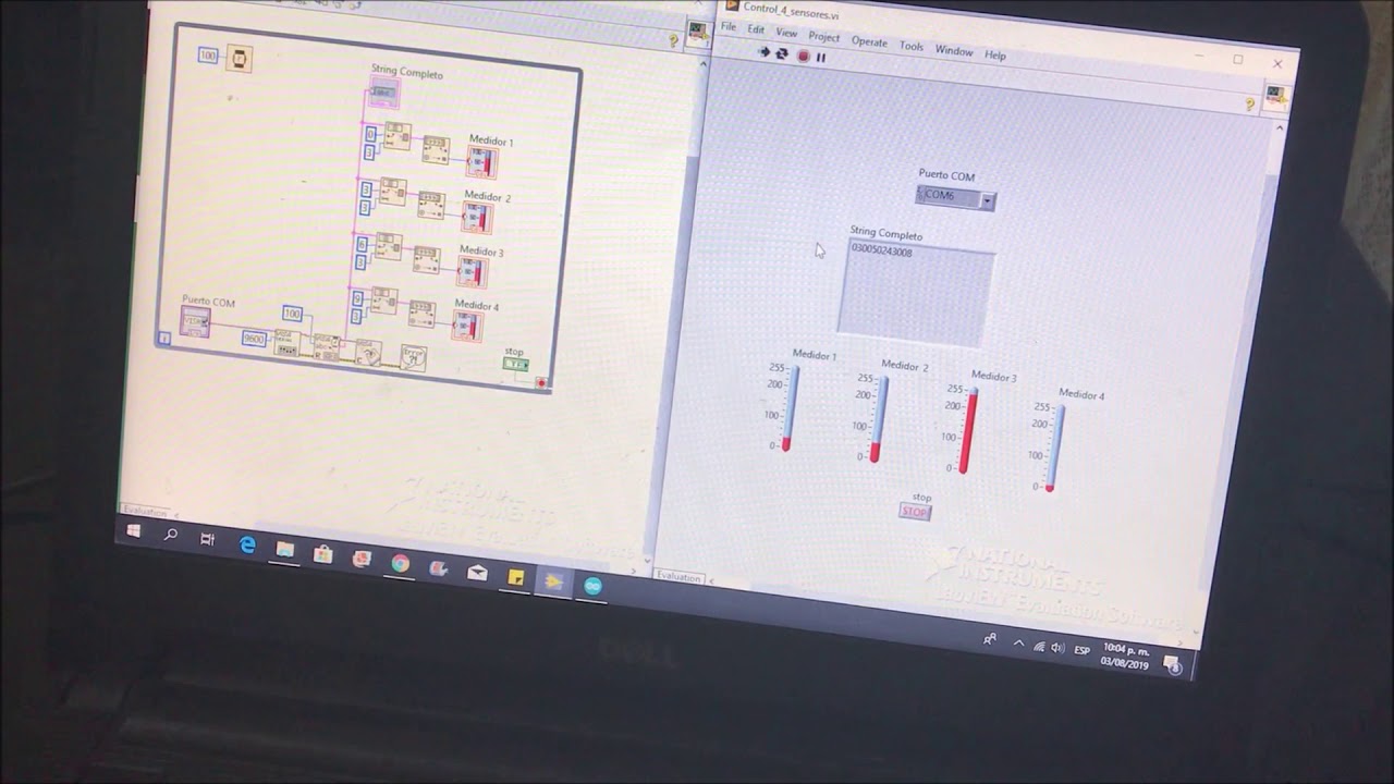 Interfaz con Labview - 4 sensores - Carlos Alonzo - YouTube