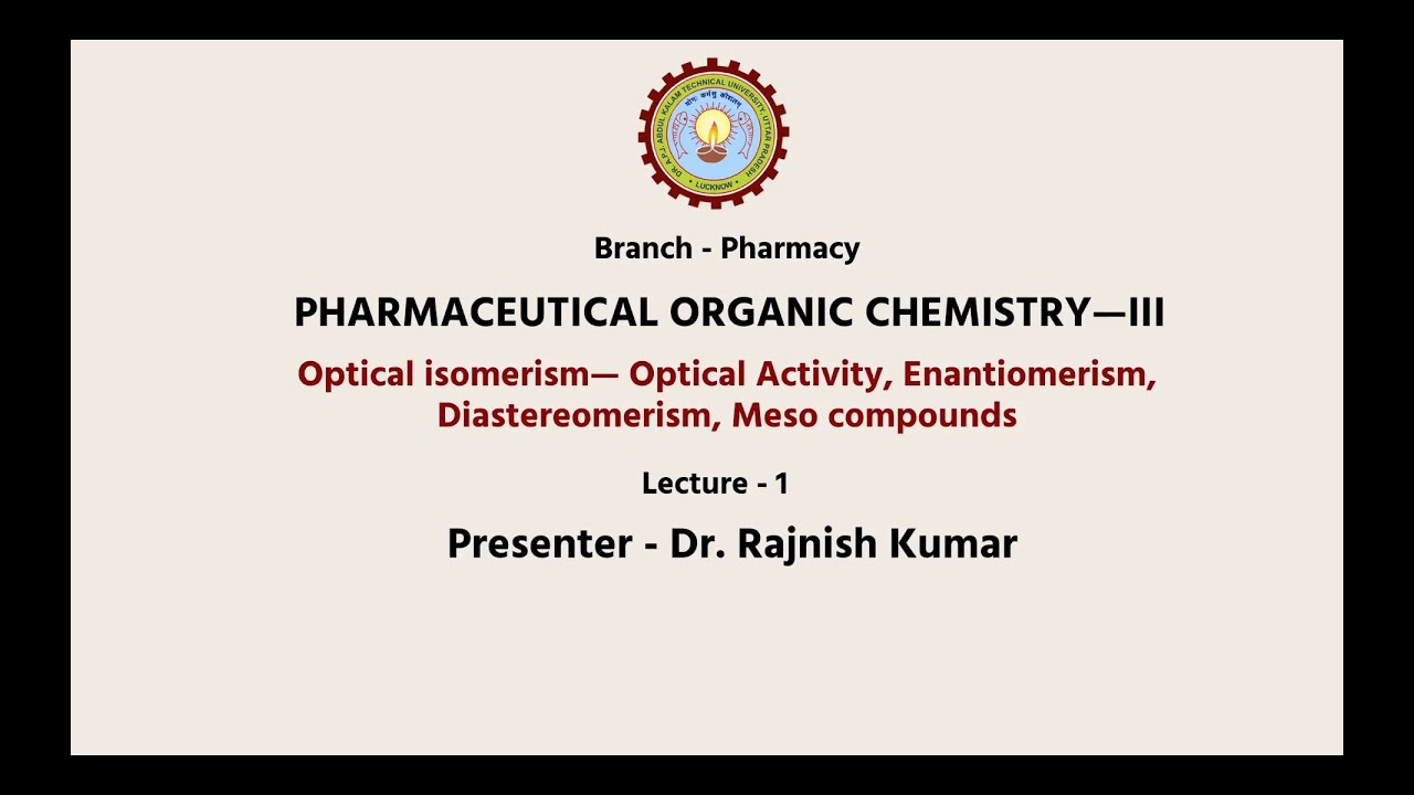 Pharmaceutical Organic Chemistry III | Optical Isomerism- Optical ...