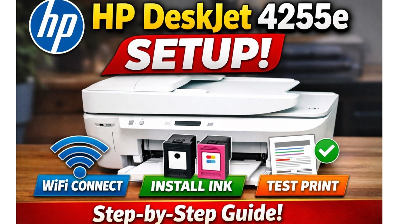HP DeskJet 4255e Setup Easy Steps | WiFi, Ink Installation and ...