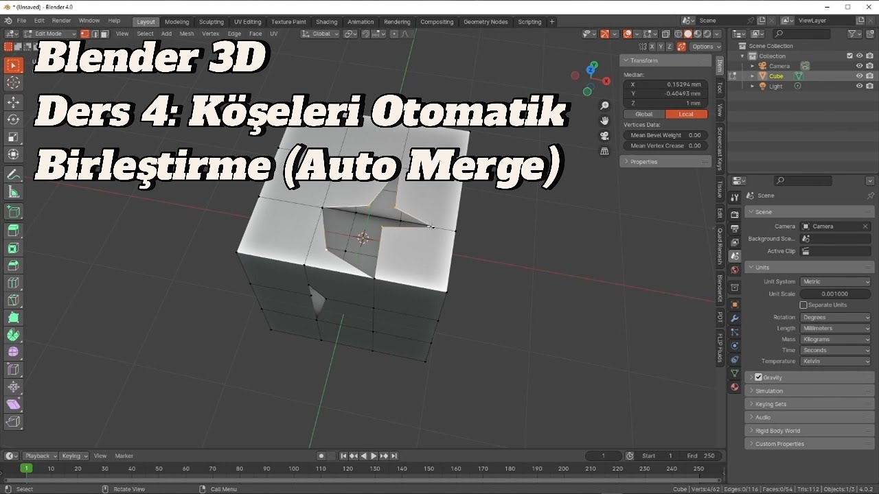 Blender 3D Ders 4: Köşeleri Otamatik Birleştirme (Auto Merge) - YouTube