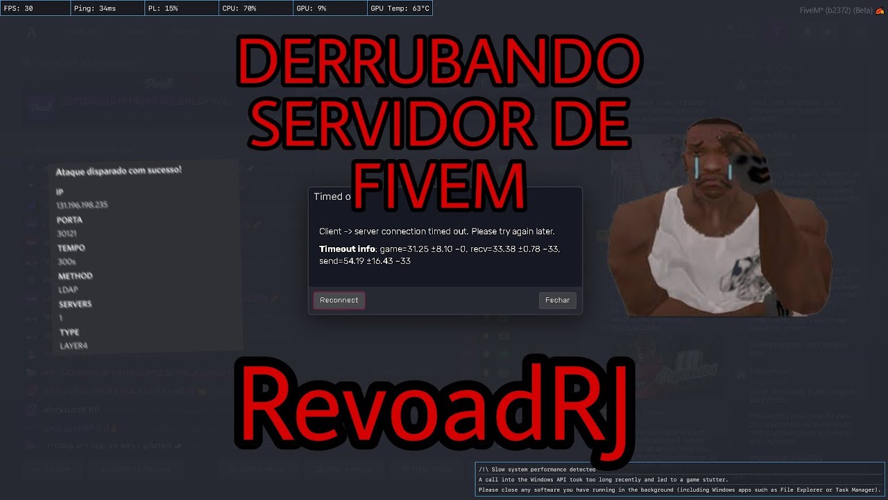 BotNet - Ddo$ Derrubando servidor de fivem - Revoada Rj 450 players on - YouTube