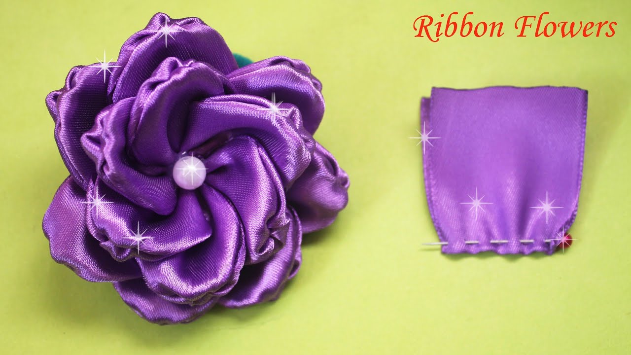 Super easy ribbon flower making-Hand embroidery amazing trick with ...