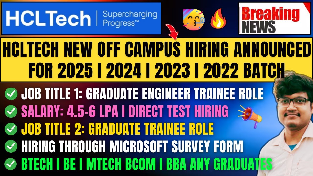 HCLTECH NEW OFF CAMPUS MASS HIRING ANNOUNCED | OFF CAMPUS DRIVE 2025, 2024, 2023 BATCH FRESHERS ...