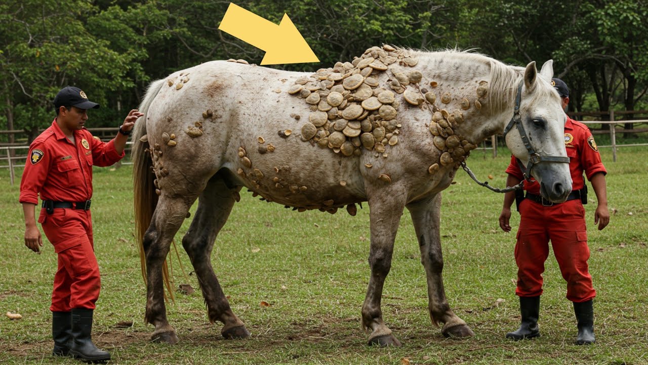 (Shocking) A horse infested with giant parasite help by group of people ...