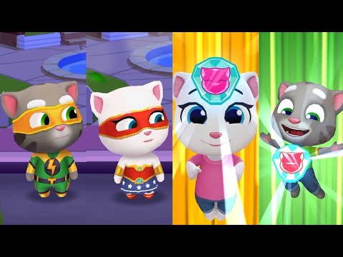 Talking Tom Gold Run, Hero Dash - Angela Vs Tom Vs Super Tom Vs Super Angela Chasing Rakoon In ...