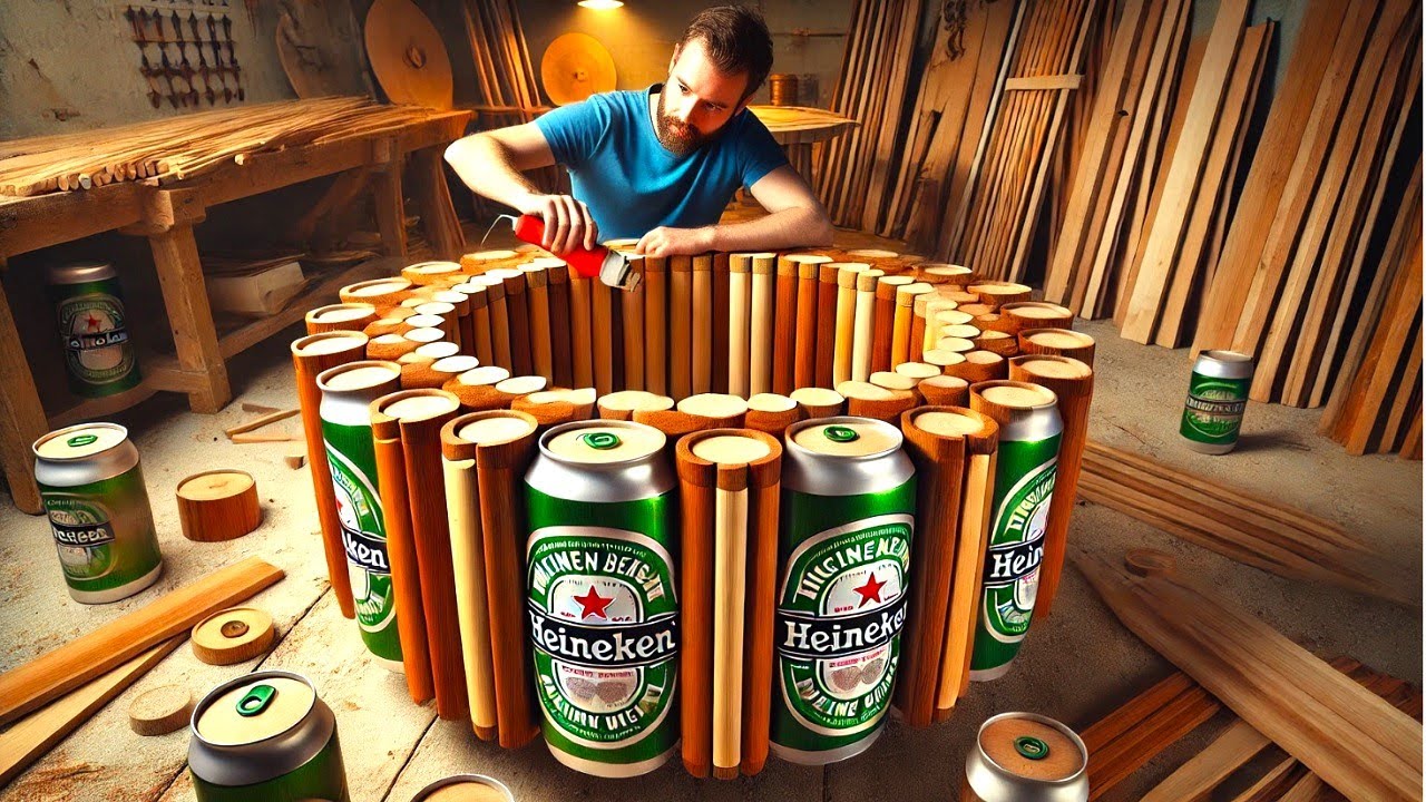 70 Year Old Woodworker Crafts a Unique Table Inspired by Heineken Beer ...