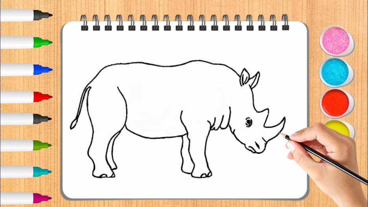 How to draw Rhino and Colouring for kids and toddlers || ABCD rhymes ...