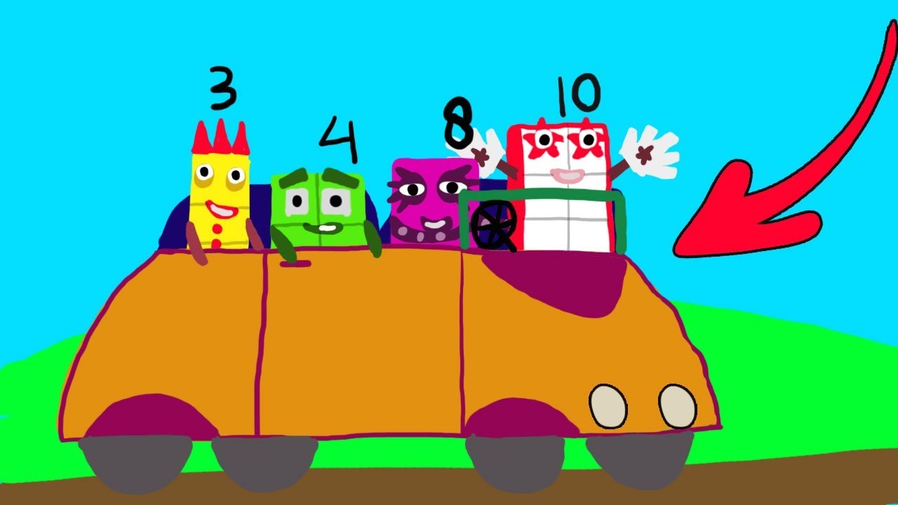 Numberblock 3, 4, 8 and 10 With Funny Car - YouTube