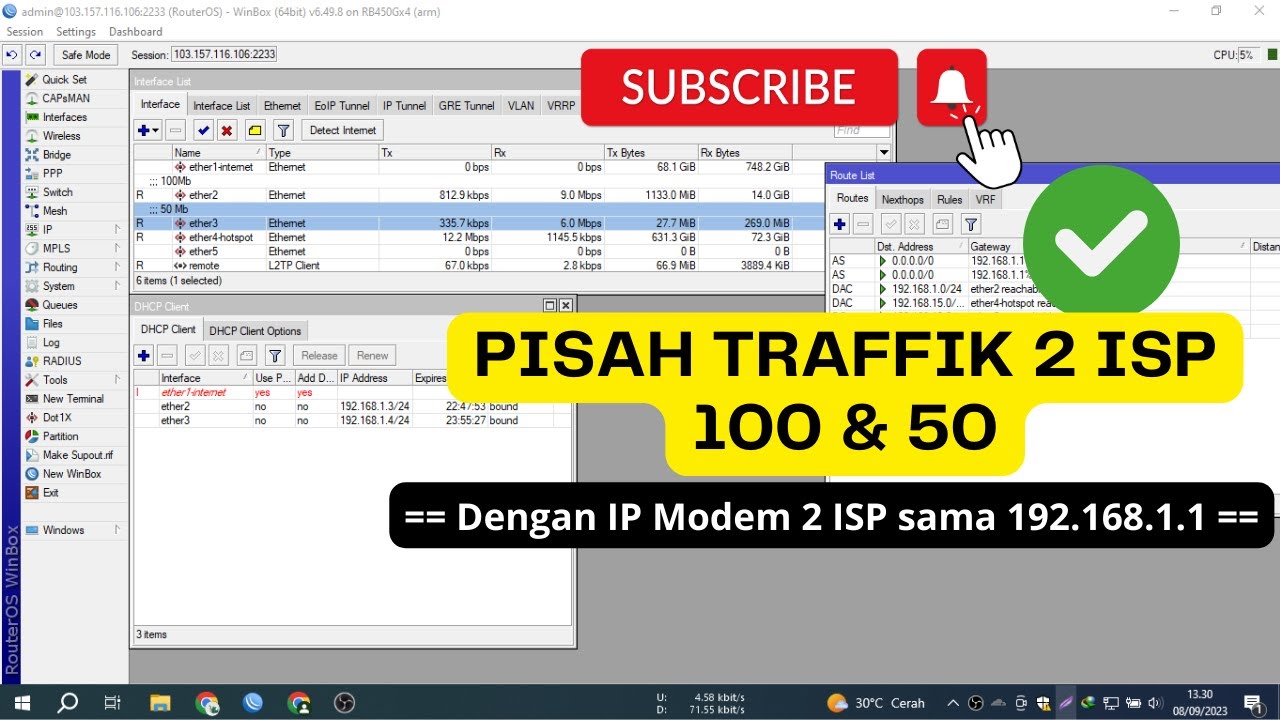 Pisah Traffik 2 ISP dengan IP Modem ISP Sama - YouTube