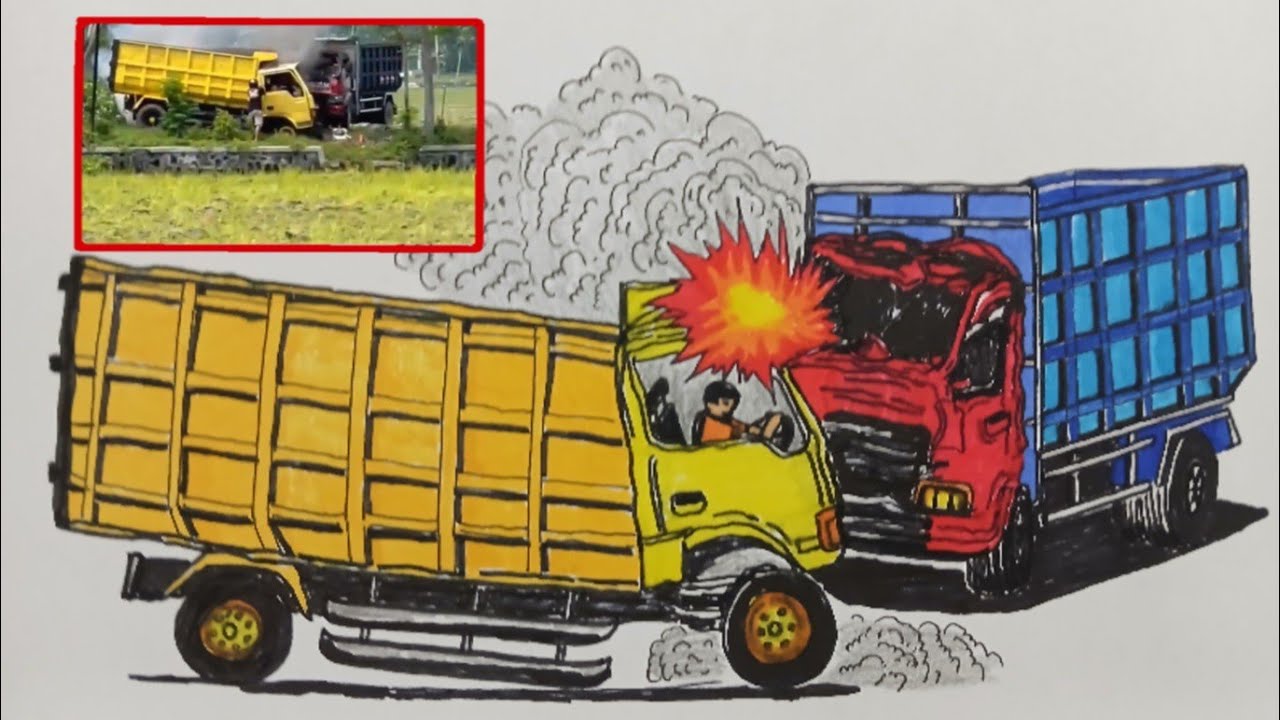 Menggambar TRUK OLENG Kecelakaan Adu Banteng - Cara Menggambar Truk ...
