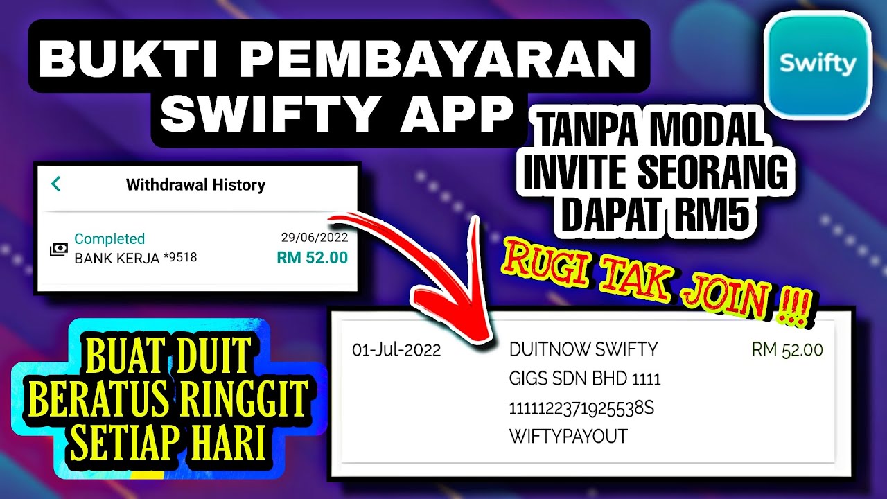 CARA WITHDRAW DAN BUKTI PEMBAYARAN SWIFTY APP | APLIKASI BUAT DUIT ...
