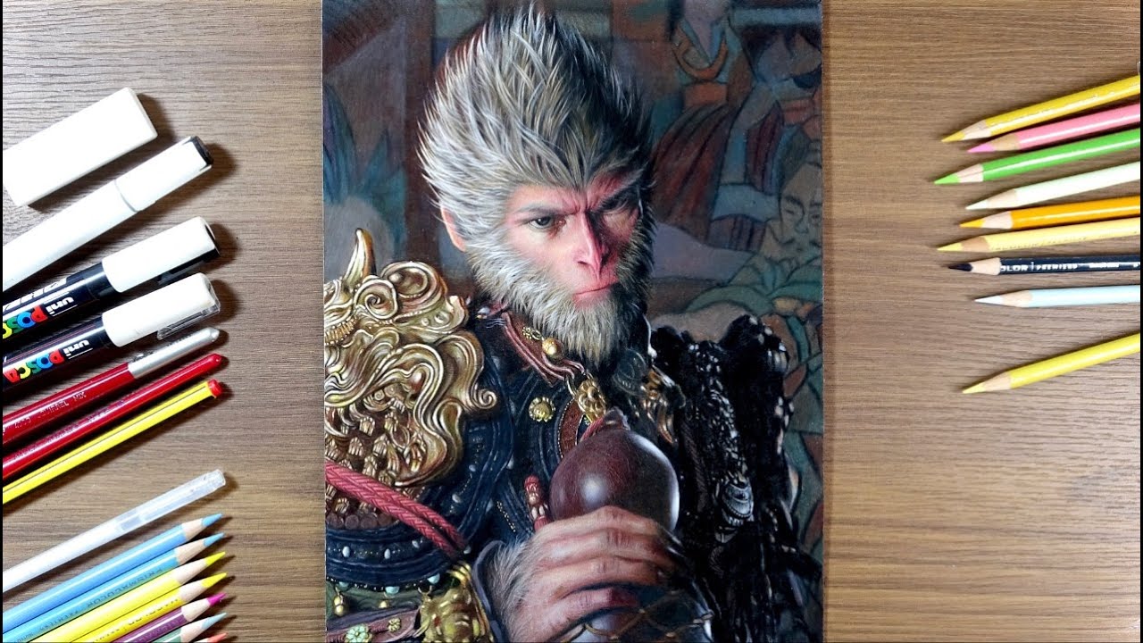 「pencil sketch」Color Pencil Art: Drawing Wukong from 'Black Myth ...